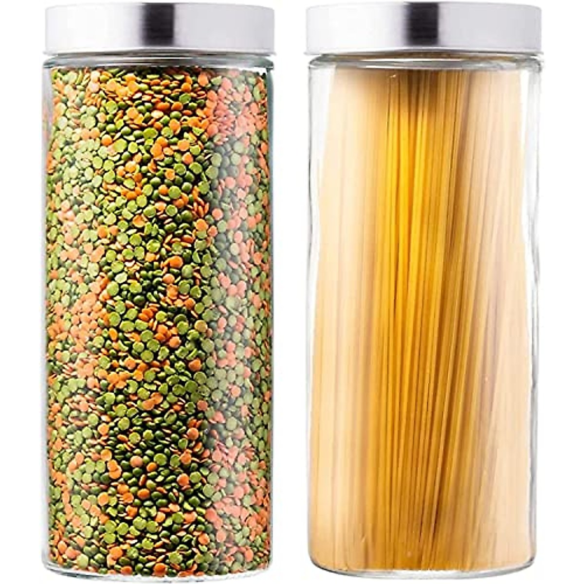 EATNEAT Set of 2 Large Glass Food Storage Containers for Pantry Jars - Tall Glass Kitchen Canisters with Sealed Jar Lids for Pasta Containers, Glass Flour and Sugar Containers, 72 oz Storage Jar Set