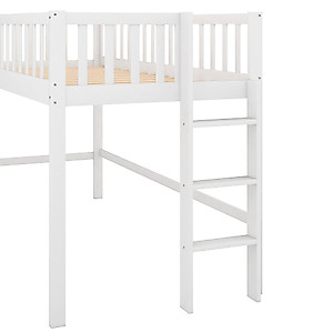 Bellemave Twin Size Loft Bed with Ladder & Slide, Toddler Loftbeds with Safety Rails,Wood Twin Low Loft Bed with Storage Space for Kids Toddler (White)