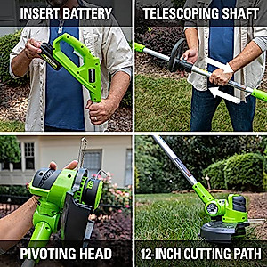 Greenworks 24V 12 inch String Trimmer, 2Ah USB Battery and Charger Included ST24B215