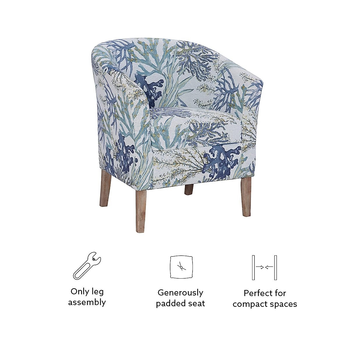 Linon Ivory and Blue Stephen Oceanside Upholstered Coastal Club Chair