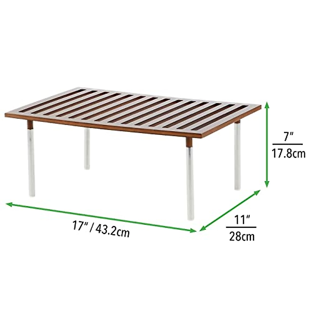 mDesign Natural Bamboo Slated Storage Shelf with Steel Legs - Food and Kitchen Organizer for Cabinets, Pantry Shelves, Countertops, Stackable - Brown