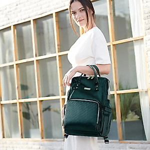 SUNVENO Velvet Stitching Diaper Bag Backpack Large Capacity Tote Shoulder Nappy Bag Organizer for Baby Care with Insulated Pockets,Waterproof Fabric, Green