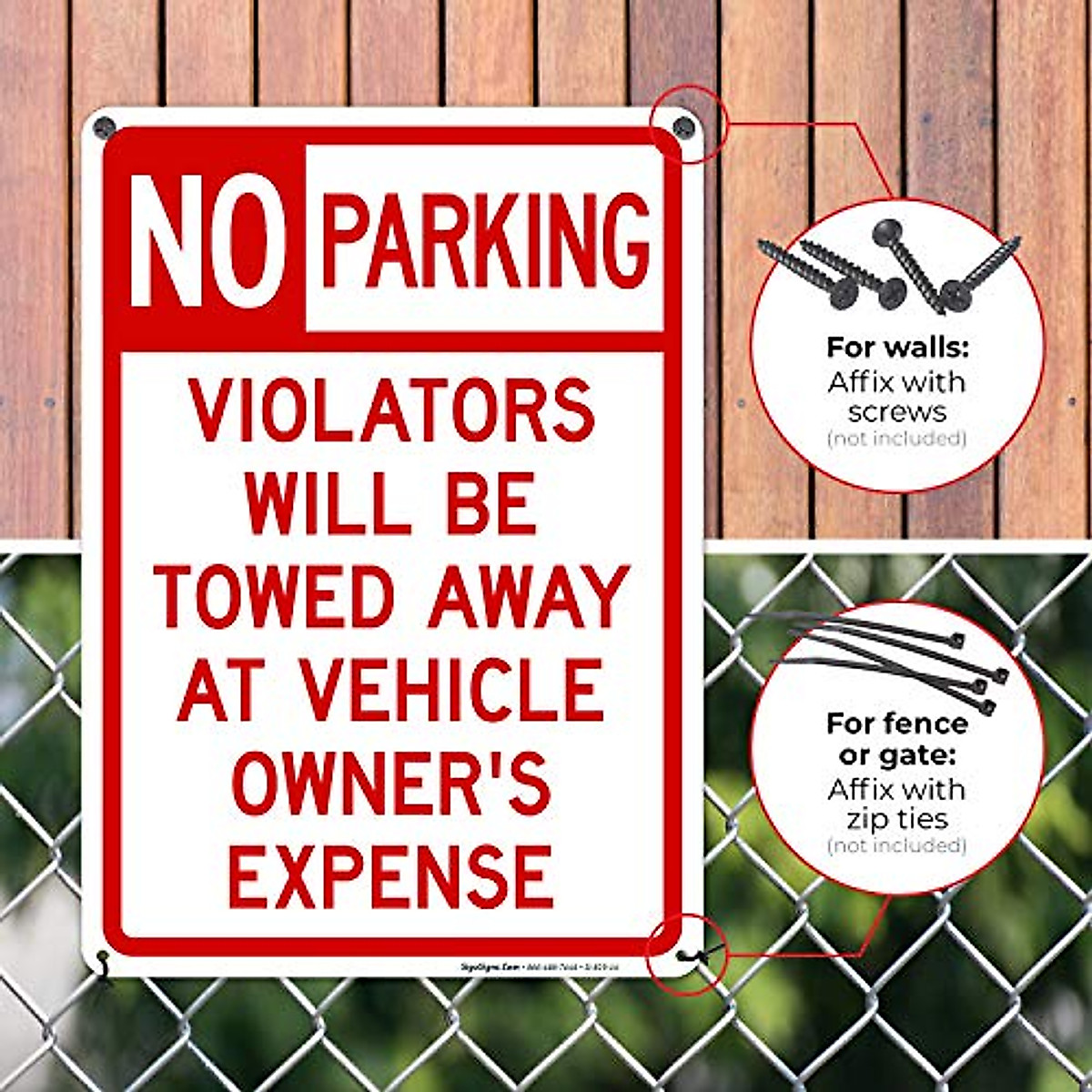 No Parking Sign, Violators Will be Towed10x14 Inches, Rust Free .040 Aluminum, Fade Resistant, Made in USA by Sigo Signs