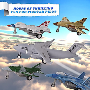 Crelloci 5 Pack Army Airplane Toys Set Military Fighter Jet Die Cast Plane Metal Aircraft Toy, Pull Back Play Vehicle Aircraft Gift for Kids Boys Girls Children 3+ Years Old