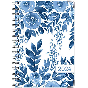 Global Printed Products HARDCOVER 2024 Planner: (November 2023 Through December 2024) 5.5"x8" Daily Weekly Monthly Planner Yearly Agenda Bookmark, Pocket Folder & Sticky Note Set (Blue Bloom)