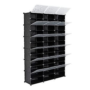 Portable Shoe Storage Cabinet with Door, 72 Pairs Shoe Storage Cabinet, 12-Tier Portable 36 Grids Shoe Cabinet for Entryway, Bedroom, Children's Room, Expandable for Heels, Boots, Slippers, Black