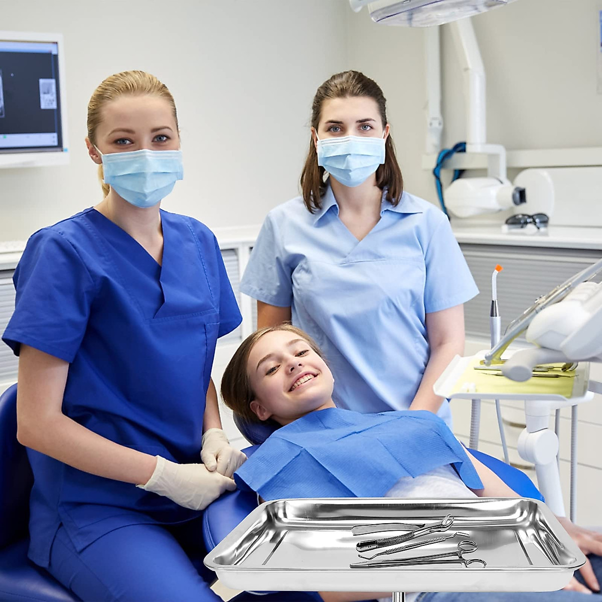 Konmee Premium Mayo Instrument Stand Salon Tray Medical Tray Beauty Spa Tray Dentist Tray with Wheels,Stainless Steel