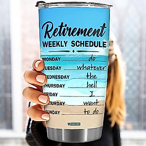 WHIDOBE Retirement Gifts - Retirement Weekly Schedule Tumbler for Women, Mom, Grandma, Woman - Retired Calendar Tumbler for Coworkers Family Her, Girl Mothers Day Birthday Christmas 20OZ