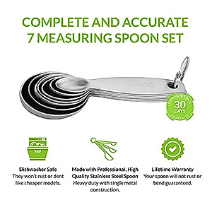 Spring Chef - Oval Stainless Steel Metal Measuring Spoons Set, Easy to Read Dual Measurements for Dry and Liquid Ingredients, Medicine and More, Kitchen Essentials, Set of 7