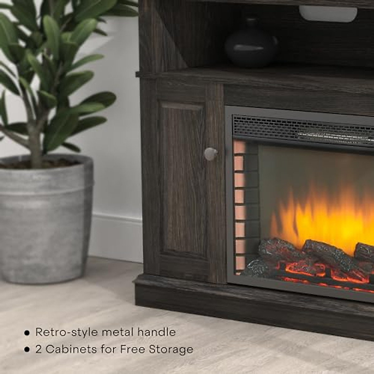 48" Fireplace TV Stand for up to 55" TV, Entertainment Center with 28" Fireplace, Media Console Cabinets Adjustable Shelves, Retro Traditional Style for Living Room