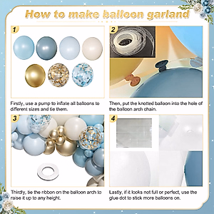 Dusty Blue Gold White Balloon Garland Arch Kit 146 Pcs Blue White Sand Gold Balloons Garland Kit Include Blue Gold White Balloons for Baby Shower Wedding Birthday Bridal Party Decorations