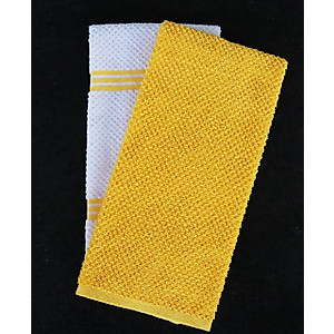 AMOUR INFINI Kitchen Towels Pack of 4 Absorbent, Quick Drying Premium Terry Cotton Dish Towel with Hanging Loop 16x28 Inch Hand & Tea Towels (Yellow)