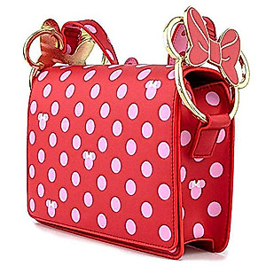Loungefly Disney Minnie Mouse Pink Polka Dot Bow Strap Crossbody Purse Handbag