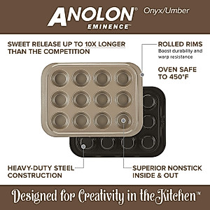 Anolon 12-Cup Steel Muffin Pan, Onyx/Umber