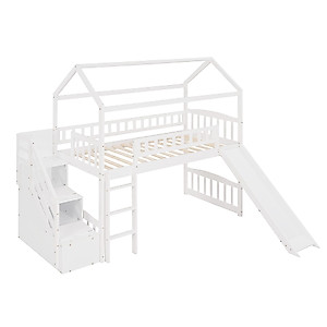 Harper & Bright Designs Loft Bed with Stairs and Slide, House Loft Bed Twin Size with Step Storage Drawers Stairway Playhouse Bed for Kids Toddlers Girls, Boys, No Box Spring Needed (Twin, White)