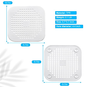 TIONTURE 2 Pack Shower Drain Square Hair Catcher Shower Drain with Suction Cup Hair Stopper for Shower Drain Bathroom Hair Catcher for Bathtub Filter Shower Drain Protection Flat Strainer (Grey White)