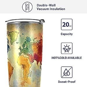 UMIRIKO 20oz World Diversity Map Tumbler Cup with Lid and Straw, Double Wall Stainless Steel Vacuum Thermos Insulated Travel Coffee Mug 20240002