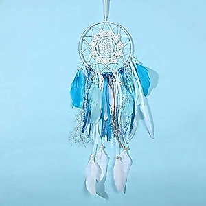 LED Dreamcatcher Blue Big Dream Catcher Handmade Spiritual Dream Catcher for Wall Hanging Ornament Craft Gift, Home, Bedroom, Party, Wedding Decoration,5.85x17.94in