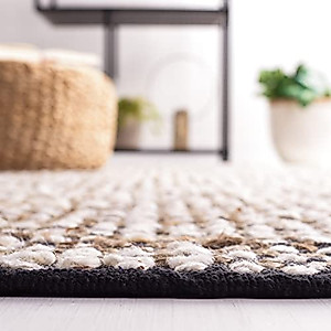 Safavieh Natura Collection Area Rug - 6' Round, Black & Ivory, Handmade Flat Weave Wool & Jute, Ideal for High Traffic Areas in Living Room, Bedroom (NAT349Z)