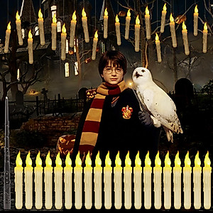 20 Pack Christmas Floating Candles with Wand Timer Remote Control,Floating Candles for centerpieces,LED Flickering Light Flameless Candles Hanging For Harry Potter Party Witch Decor Christmas Gifts