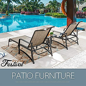 Festival Depot 3 Pc Patio Bistro Outdoor Chaise Lounge Furniture for Porch Yard Garden, Taupe Brown Grey