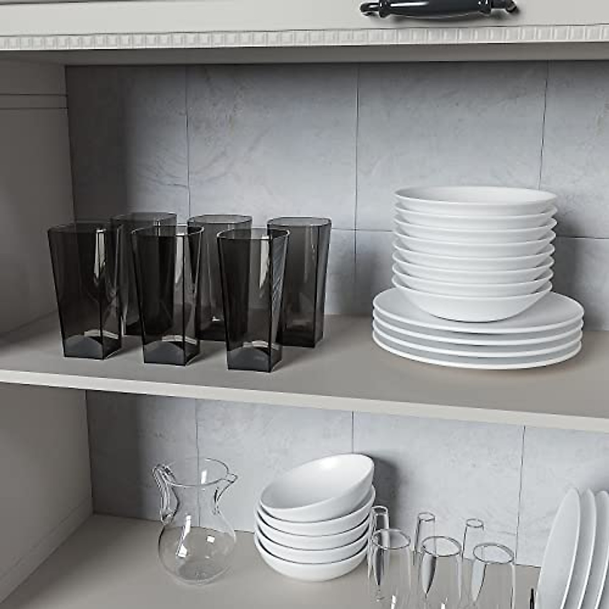 Top-spring 20-Ounce Reusable Plastic Water Tumbler, Clear Shatterproof Drinking Glasses, BPA Free, Set of 6 (20 Oz, Gray)