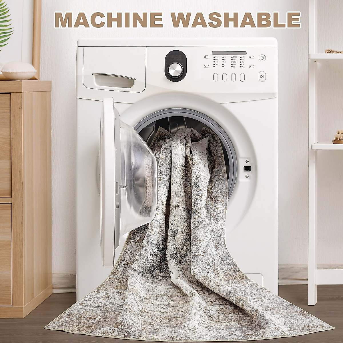 UERMEI 9x12 Area Rug Living Room Rugs - Washable Neutral Modern Abstract Soft Thin Large Rug Indoor Floor No Slip Rug Carpet for Bedroom Under Dining Table Home Office Decor - Brown Grey