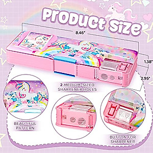2 Pieces Multifunctional Pencil Box for Girls Unicorn Multifunction Pencil Case Plastic Mermaid Pencil Case with Calculator and Pencil Sharpener Pencil Pouch School Gifts for Kids Teens Supplies