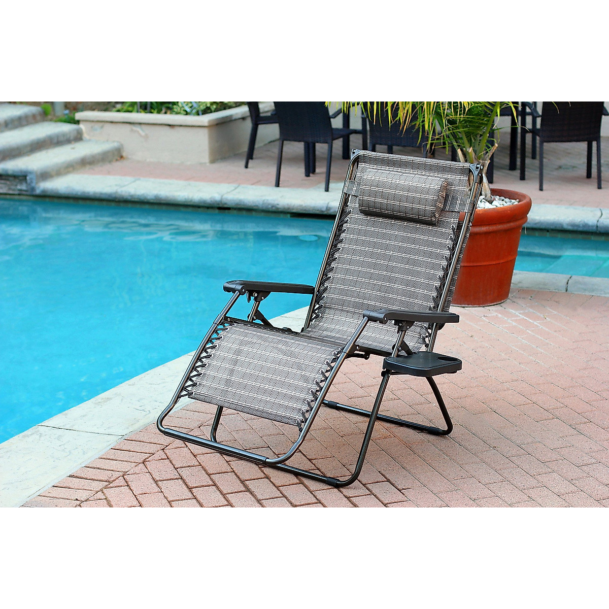Oversized Zero Gravity Chair with Sunshade and Drink Tray - Black and Tan