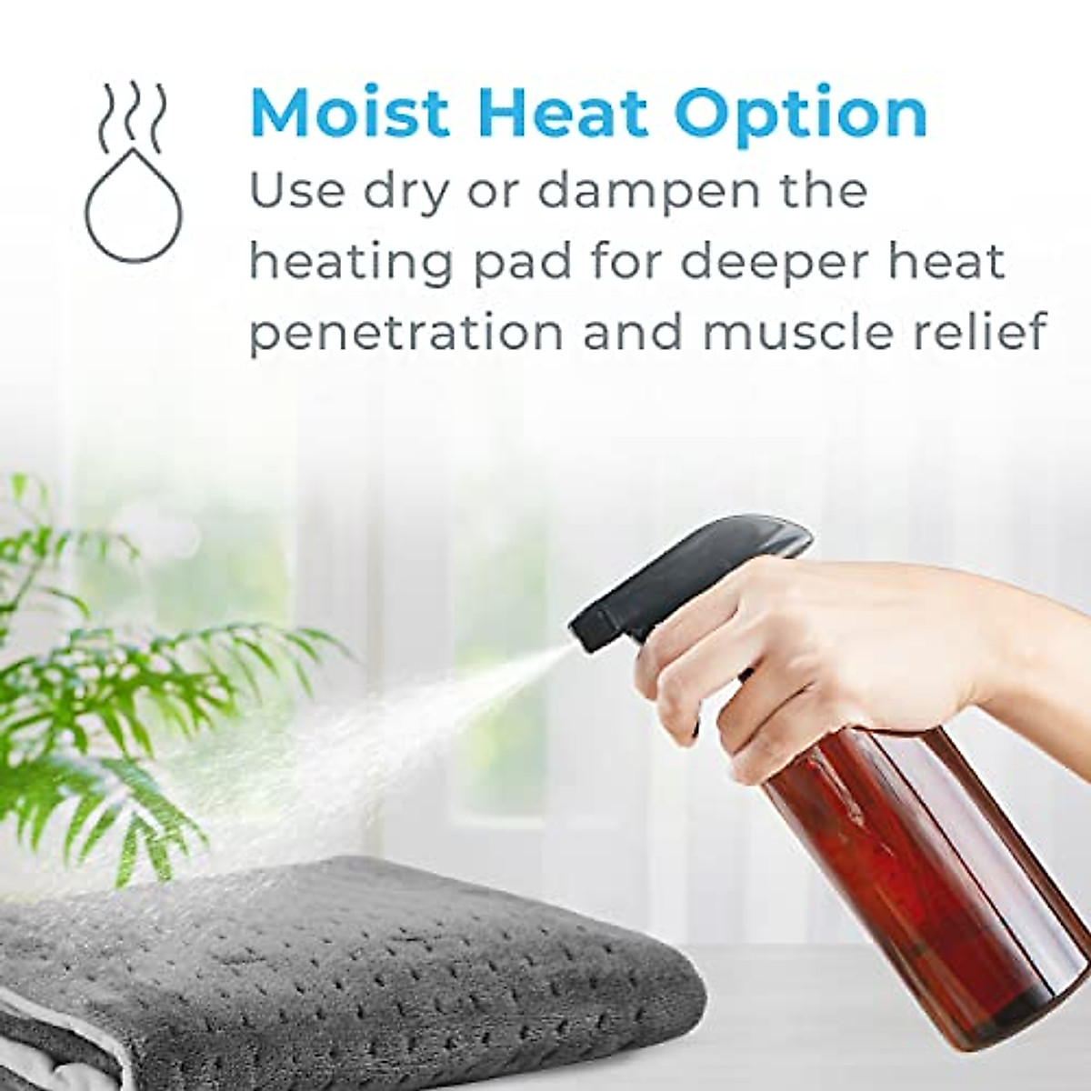 Pure Enrichment® PureRelief™ XL Heating Pad - LCD Controller with 6 InstaHeat Settings for Cramps, Back, Neck, & Shoulder Pain Relief, Moist Heat Option, Machine Washable, 12" x 24" Storage Bag (Gray)