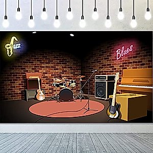 CSFOTO Polyester 7x5ft Music Club Backdrop Rock and Roll Jazz Blues Music Club Stage Background Bar Music Band Instrument Concert Greeting Party Performing Decor Background Disco Backdrop for Parties