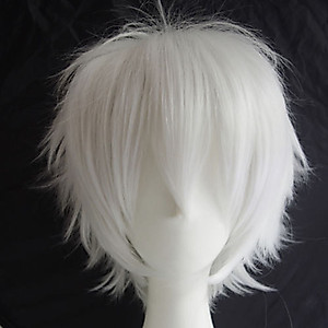 S-noilite Unisex Short White Cosplay Wigs Fluffy Shaggy Straight Women Mens Male Anime Party Costume Heat Resistant Synthetic Hair Wig