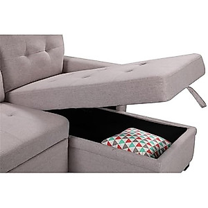 BOWERY HILL Light Gray Reversible Sleeper Sofa Storage Chaise USB Charging Port