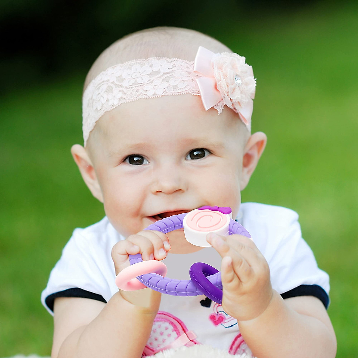 3pcs Baby Teething Rings, Silicone Teether with Rattle Sensory Teething Relief Soothing Teether Toys Soothes Baby Gum Pain, Lollipop Marshmallow Zebra Biting Ring Oral Chew Tools for Infants