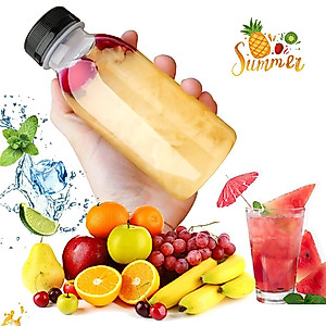 Holotap 42 Pcs 8 OZ Plastic Juice Bottles with Caps, Empty Clear Disposable Bulk Plastic Bottles with White Tamper Evident Caps Lids