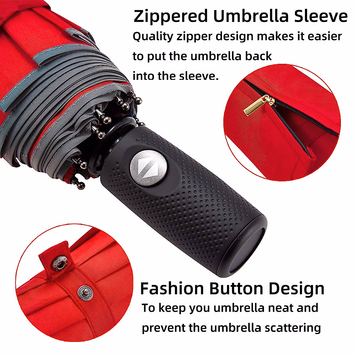 FDJASGY Windproof Travel Umbrella with Teflon Coating Auto Open Close Lightweight Sun&Rain Umbrella with 10 Rib Construction and Reflective Stripe Zipper Pouch