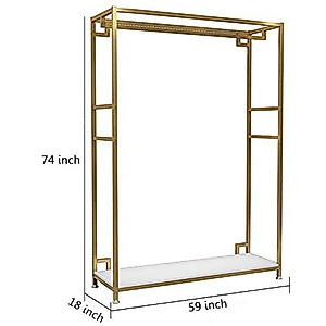 HOMEKAYT Gold Clothing Racks with Shelves, Weeding Dress Retail Clothes Rack,Freestanding Rack, Shoes Bags Clothes Organizer Garment Rack (59" L)