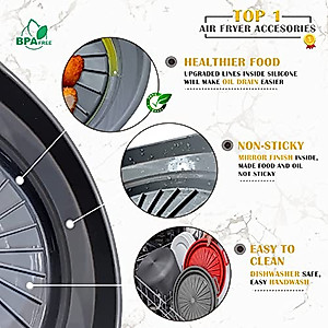 Foldable Silicone Air Fryer Liners - EATSY Air Fryer Silicone Liners Pot, Replacement of Parchment Paper Sheets, 2 Set of 7.5 Inch Air Fryer Liners Reusable For 3QT - 5QT