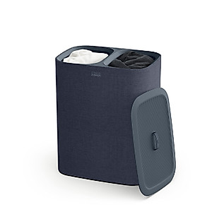 Joseph Joseph Tota 90-litre Laundry Hamper Separation Basket with Lid - Black & Folding Space-Saving, Compact Table-top Ironing Board