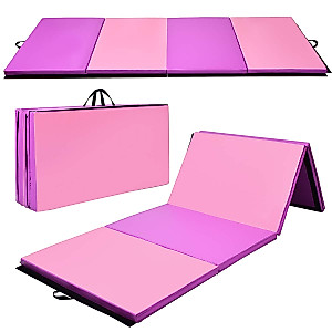 Giantex Gymnastics Mat Thick Folding Panel Gym Fitness Exercise Mat (Purple/Pink 4'x10'x2")