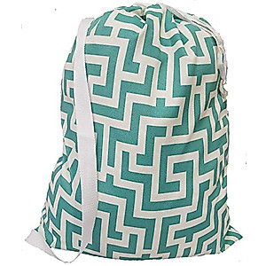 Owen Sewn Greek Key Teal Polyester Laundry Bag 22"x28" with Shoulder Strap - Made in USA