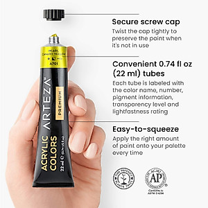 ARTEZA Metallic Acrylic Paint Set of 12 Colors, 0.74 ounce Tubes, Rich Pigments, Non Toxic Artist Paints for Hobby Painters, Ideal for Canvas Painting