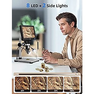 Elikliv 7" LCD Digital Microscope 1200X, 1080P Coin Microscope with Wired Remote, 12MP Ultra-Precise Focusing, 10 LED Fill Lights, PC View, Metal Stand, Windows/Mac Compatible, 32GB