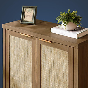 OAKHAM HOME Hampstead Storage Sideboard Cabinet with Rattan Doors and Adjustable Shelves, Buffet Kitchen Cabinet Cupboard Console for Living Room, Set of 2