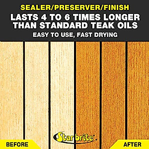STAR BRITE Premium Golden Teak Oil - Ultimate Sealer, Preserver & Finish for Outdoor Teak & Fine Woods - Ideal for Boats, Furniture, Shower Stools - 32 OZ (085132)