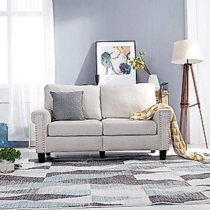 LOKATSE HOME Upholstered Loveseat Sofa Comfortable Modern Couch Indoor Furniture for Living Room, Bedroom, Office, Beige