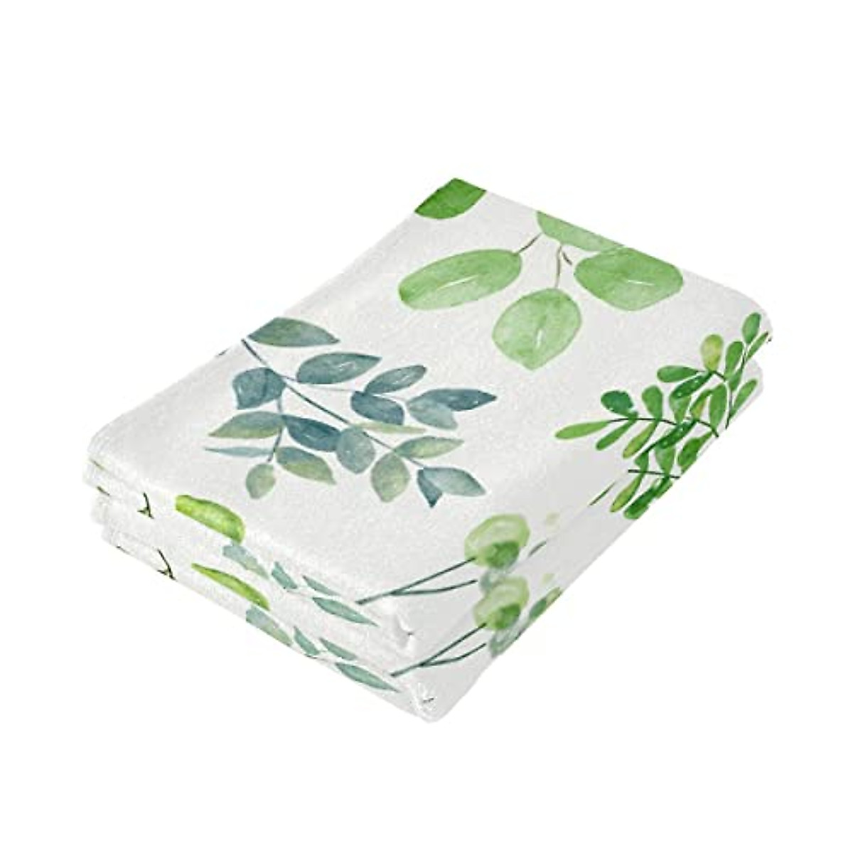 Green Leaves Hand Towels 2 Pcs Tropical Plant Soft Absorbent Face Towel Multipurpose for Hotel Gym Guest Home Decorative