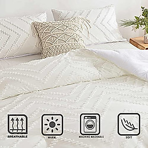 Nanko Twin Size Comforter Set White Tufted Jacquard Boho Soft Shabby Chic Reversible Down Alternative Microfiber Bedding - All Season Duvet and 1 Pillowcases Farmhouse Bed Sets Women Men 68 x 90 2pc
