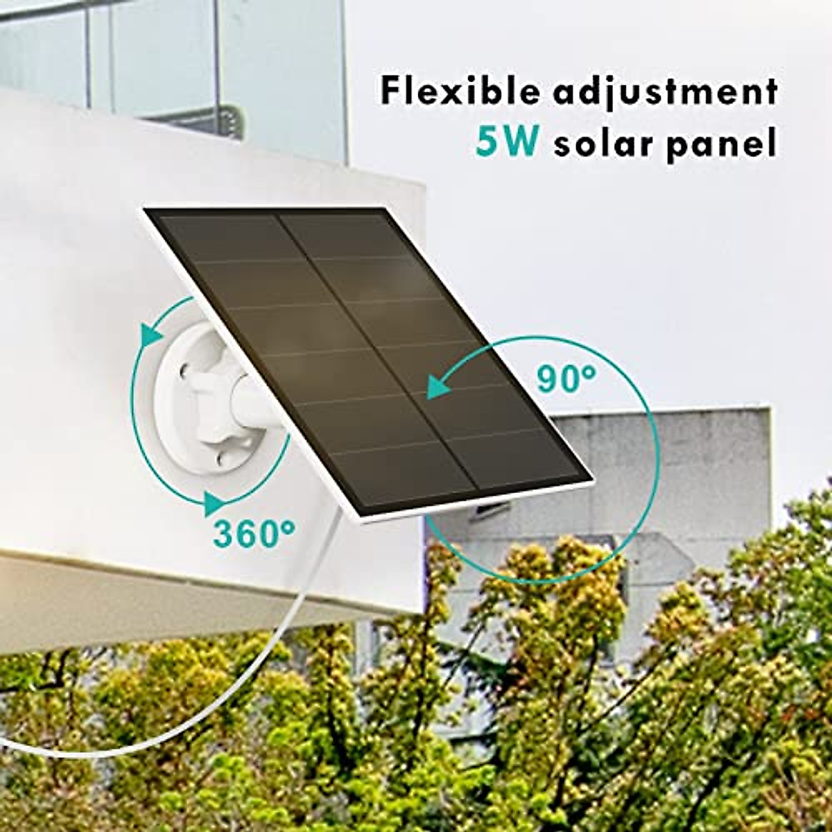 5W Solar Panel for Rechargeable Battery Security Camera, Outdoor IP65 Waterproof Solar Power Supply for Wireless Surveillance Camera, Micro USB Solar Panel, 360° Adjustable Wall Mounting Bracket