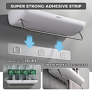 Bathroom Organizer - Wall Mounted Shower Caddy Shelf - With Towel Rail - Extra Strong Self Adhesive - No Drilling - Easy Drainage - Rustproof. (White/Gray)